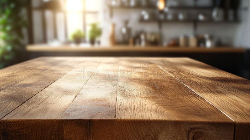 Close Up View of a Modern Kitchen S Wooden Tabletop Showcasing Natural ...