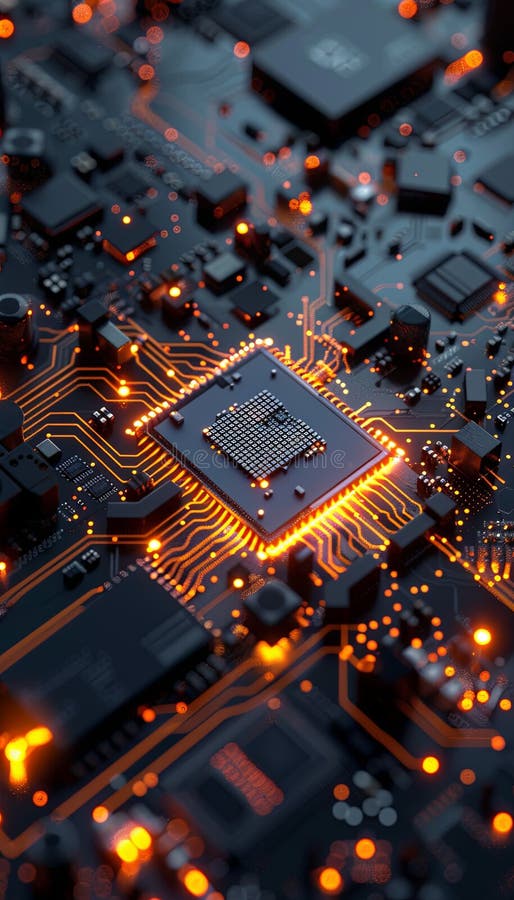 Close-up View of a Modern Microprocessor on a Motherboard with Glowing ...