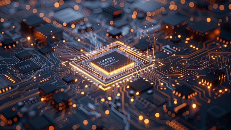 A Close-up View of a Modern Microprocessor on a Motherboard, Surrounded ...