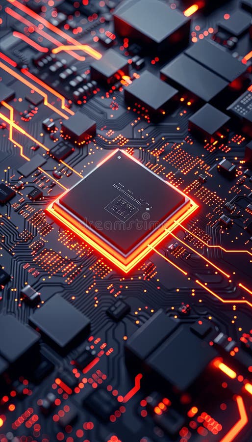 A Close-up View of a Modern Microprocessor on a Motherboard, Surrounded ...