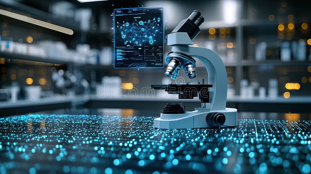 Close Up View of Modern Microscope High Tech Laboratory Setting ...
