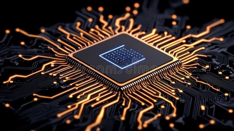 Close-Up View of a Modern Processor with Circuit Board and Orange ...