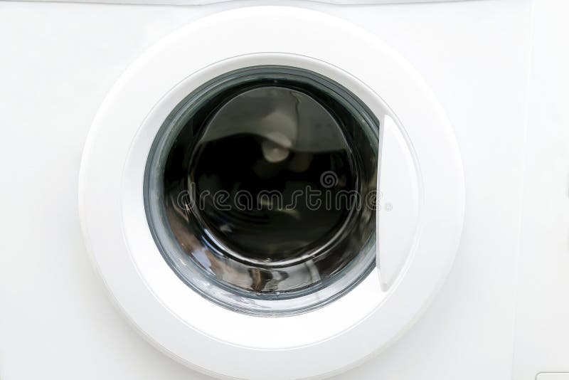 Close-up View of Modern White Washing Machine Round Front Door ...