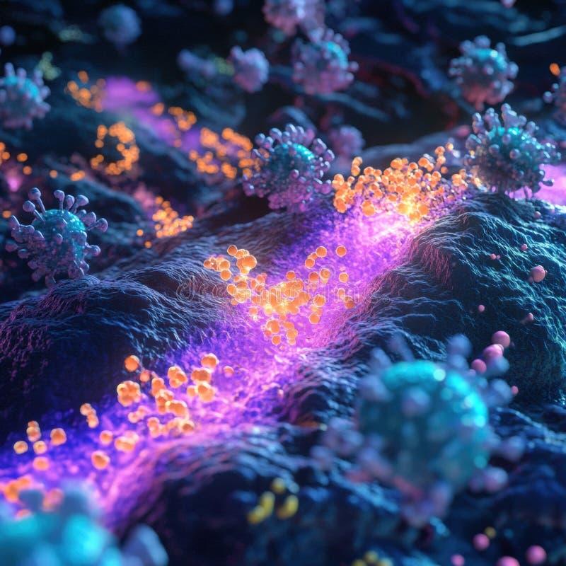 Close Up View of Molecular Interactions between Microbes Showcasing ...