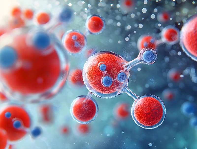 A Close-up View of Molecular Structures with Red and Blue Spheres Stock ...