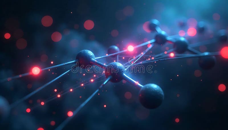 A Close Up View of a Molecule Structure with Red and Blue Lights in a ...