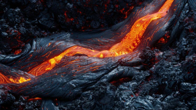 Close Up View of Molten Lava Streaming Out of an Active Volcano ...