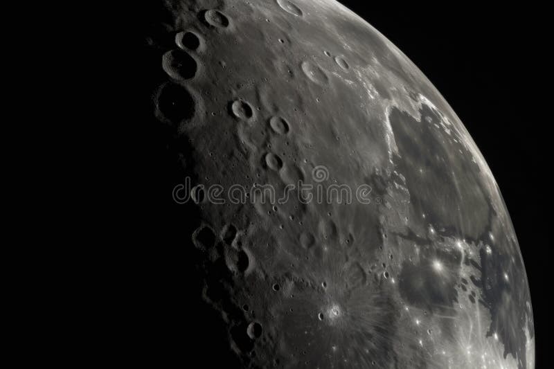 Close-up View of the Moon, with Several Craters Visible Stock Photo ...