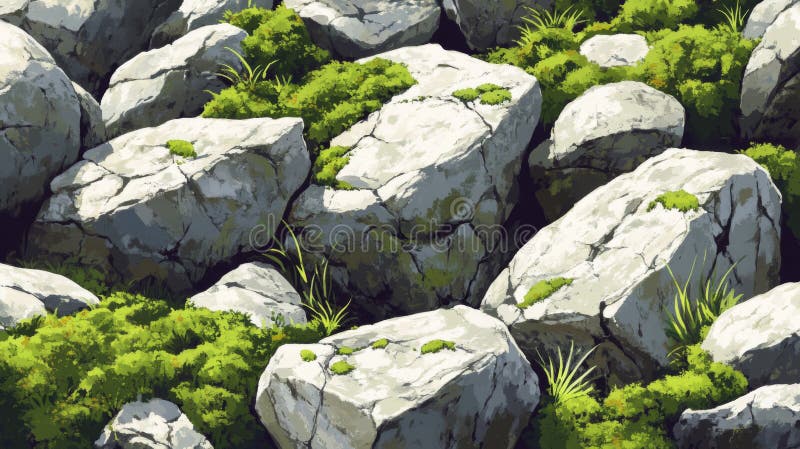 A Close-Up View of Moss-Covered Rocks Stock Illustration - Illustration ...