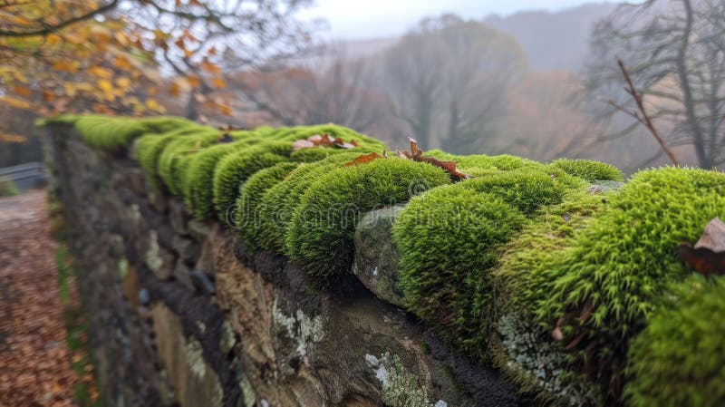 A Close-up View of a Moss-covered Stone Wall in a Forest Setting Stock ...