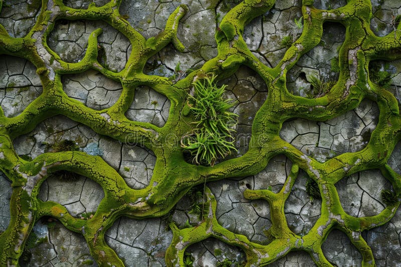 A Close-up View of Moss Growing in Intricate Patterns on Cracked Earth ...