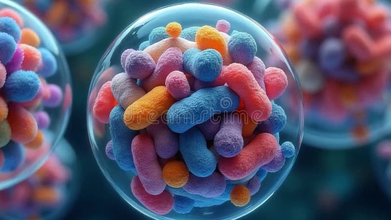 Close-Up View of Multicolored Microbiome Inside Transparent Bubbles ...