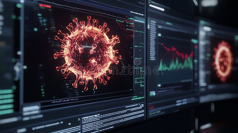 Virus Data Visualization Screens Stock Illustration - Illustration of ...