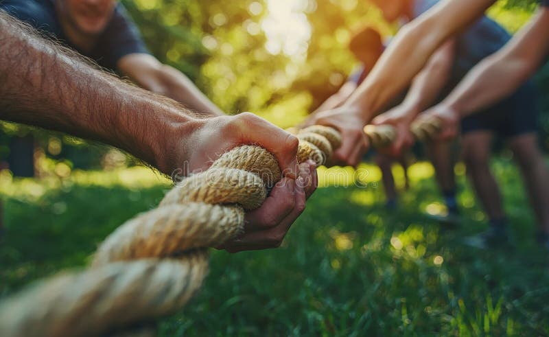 Close-up of Hands Gripping Rope in Outdoor Tug-of-war Competition on ...