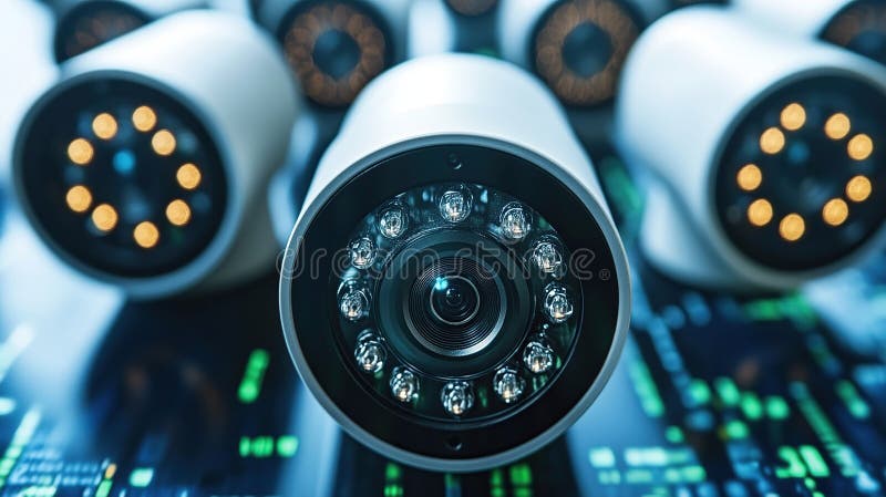 Close-up View of Multiple Security Cameras Stock Illustration ...