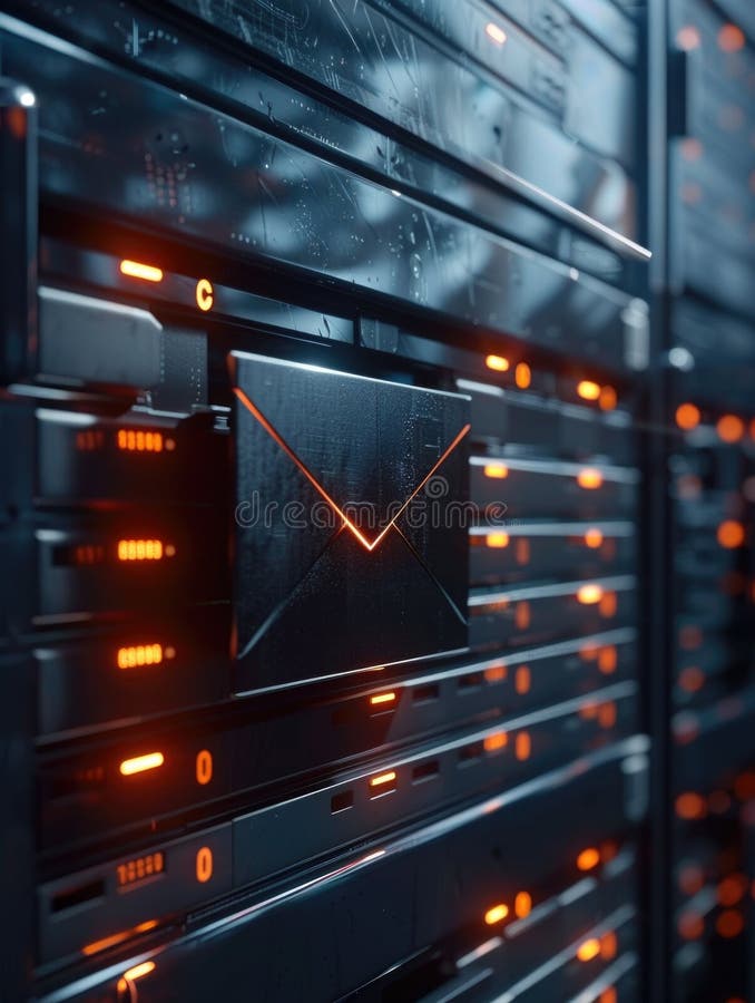 A Row of Servers in a Server Room with Red and Blue Lights Stock Photo ...