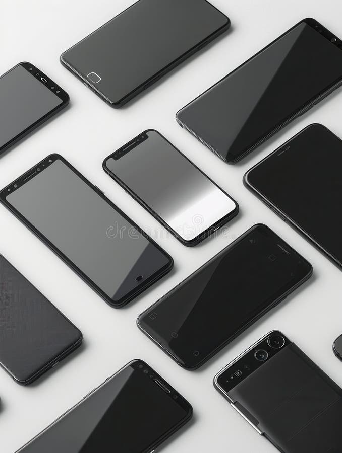 A Close-up View of Multiple Smartphones Arranged at Different Angles on ...