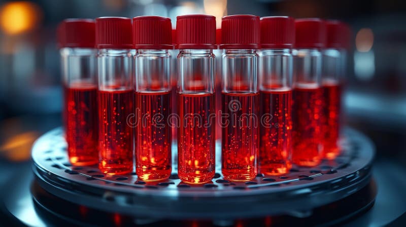 Test Tubes Filled with Red Liquid in Laboratory Setting Generative AI ...