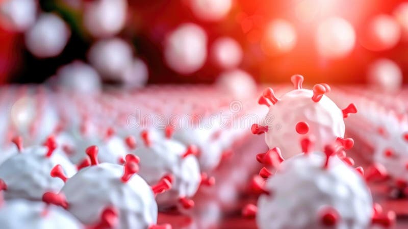 Close-up View of Multiple Virus Particles with Red Background Stock ...