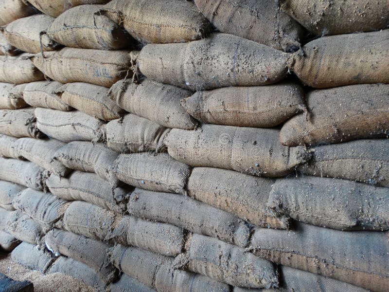 Close-up View of Multiple White Sacks of Rice Stored in a Warehouse ...