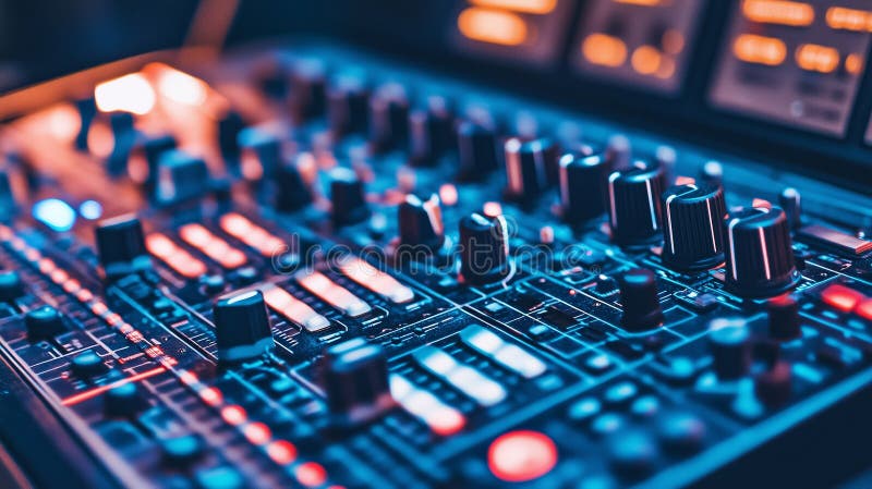 A Close-up View of a Music Synthesizer in a Dimly Lit Studio during a ...