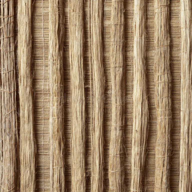 Close-up View of Natural Jute Fiber Texture Displaying Vertical Strands ...