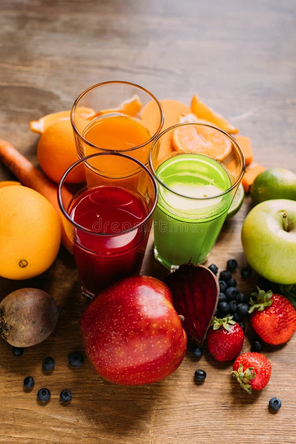 Close-up View of Natural Smoothies in Glasses and Fresh Ingredients ...
