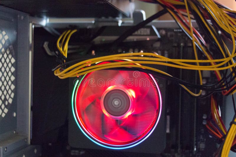 Close Up View of Neon Light Computer Fan. Stock Image - Image of light ...