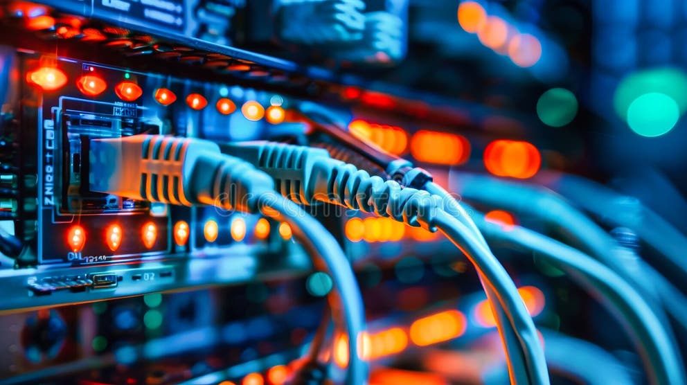 A Close-up View of Network Cables Connecting To a Server Rack ...