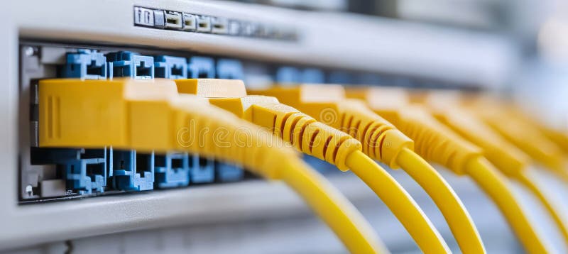 Close-Up View of Network Cables Plugged into Switch, Network Technology ...
