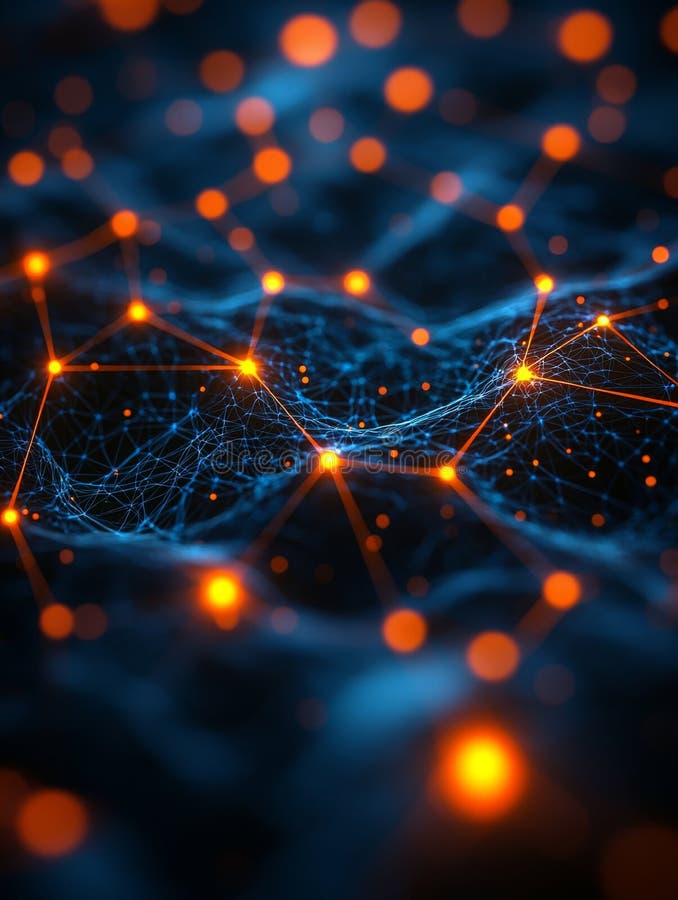 Close-up View of a Neural Network with Glowing Connections on a Dark ...