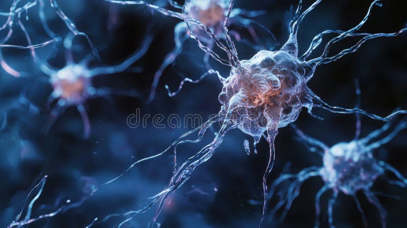 Close Up View of a Neuron Cell Structure with Many Interconnected ...