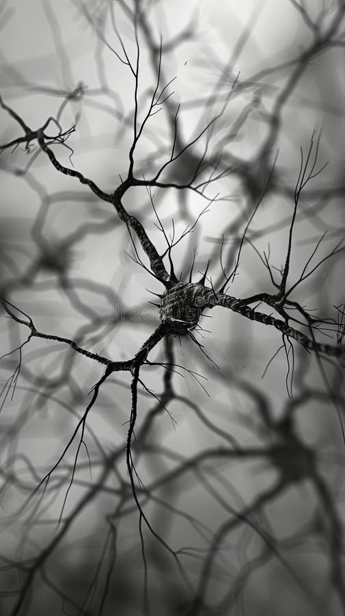 Close-up View of a Neuron with Dendrites, Grayscale Scientific Concept ...