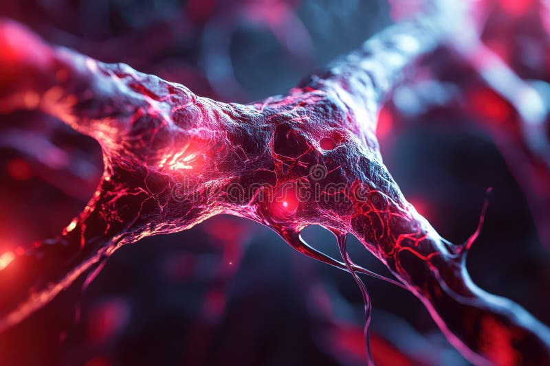 Close Up View of a Neuron with Glowing Connections Stock Image - Image ...