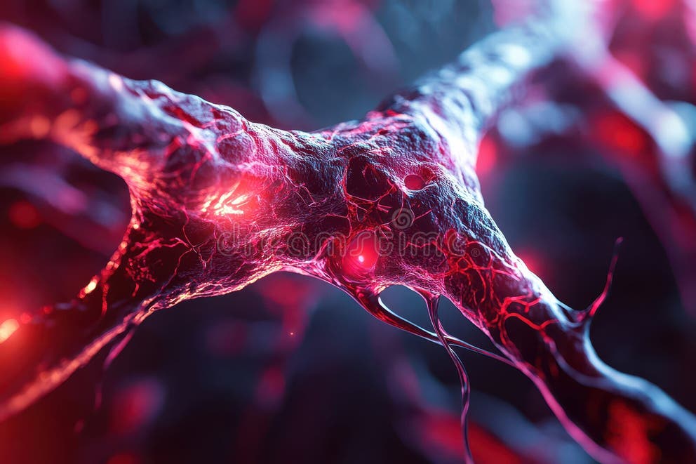 Close Up View of a Neuron with Glowing Connections Stock Image - Image ...