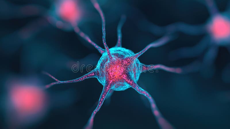 Close-up View of a Neuron with Intricate Branches, Showcasing Vibrant ...