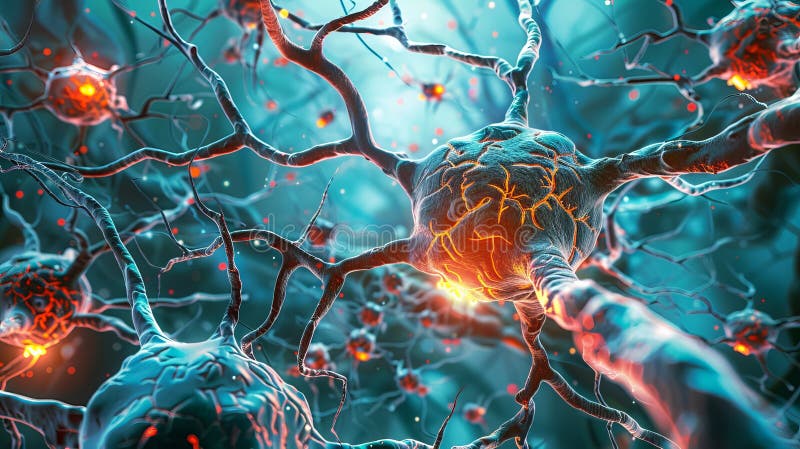 A Detailed Illustration of a Neuron Network with Complex Branching ...