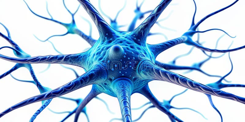 A Close-Up View of a Neuron S Complex Structure, 3D Render, Blue and ...
