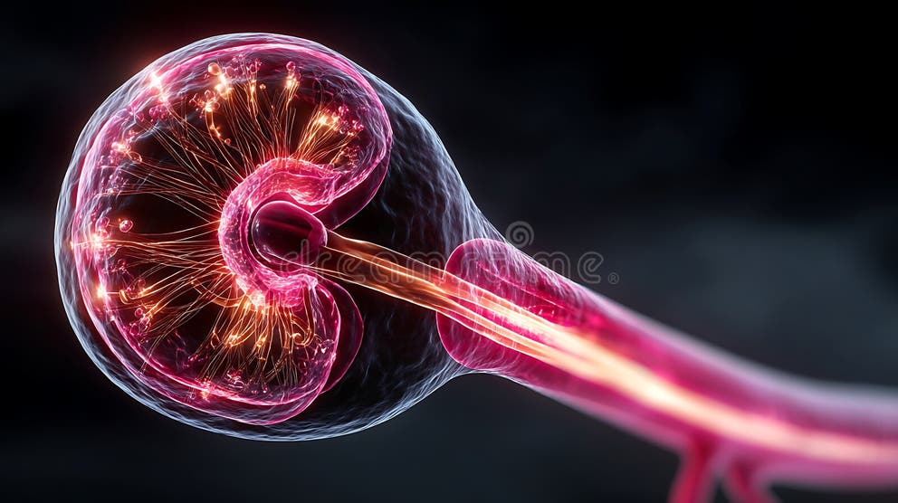 Close-up View of a Neuron Synapse, Showcasing the Synaptic Transmission ...