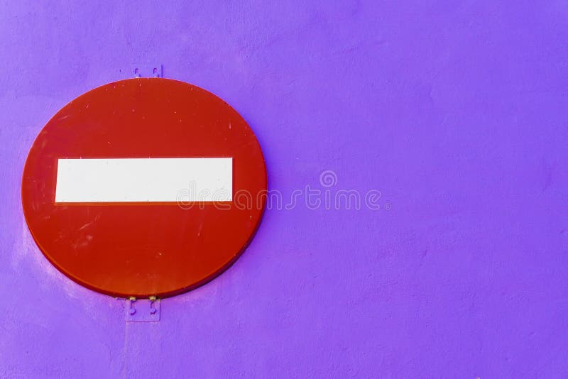Close-up View of a No Entry Red Sign on the Purple Wall Stock Photo ...