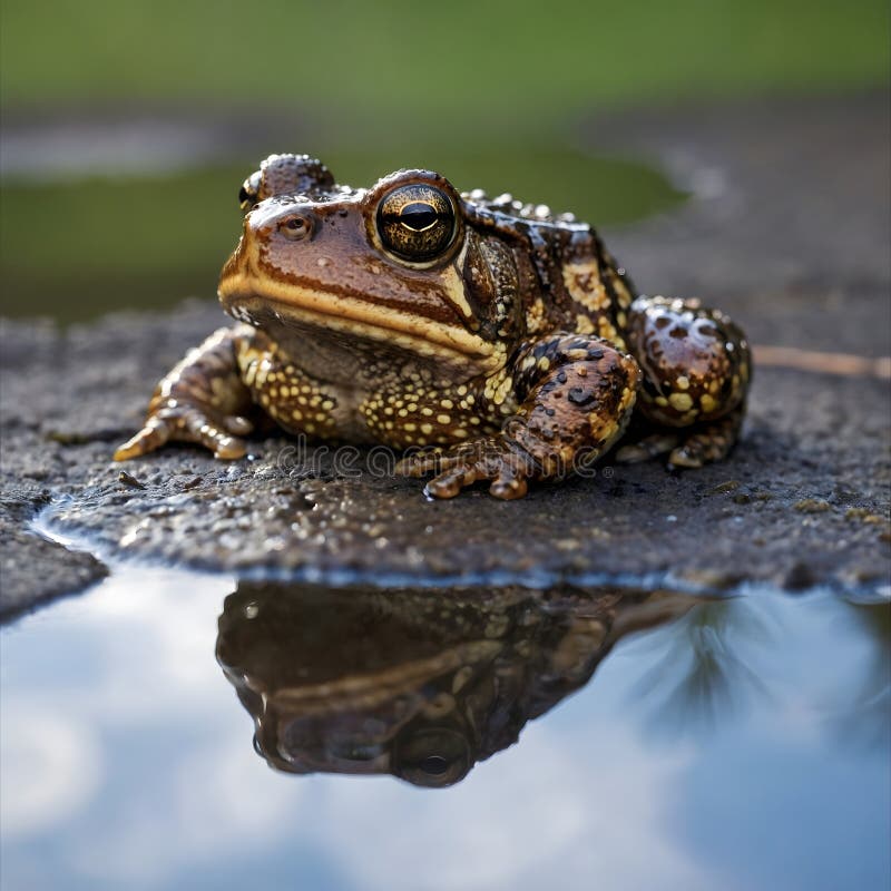 Serene Reflection: North American Toad in a Puddle with Ripples and Sky ...