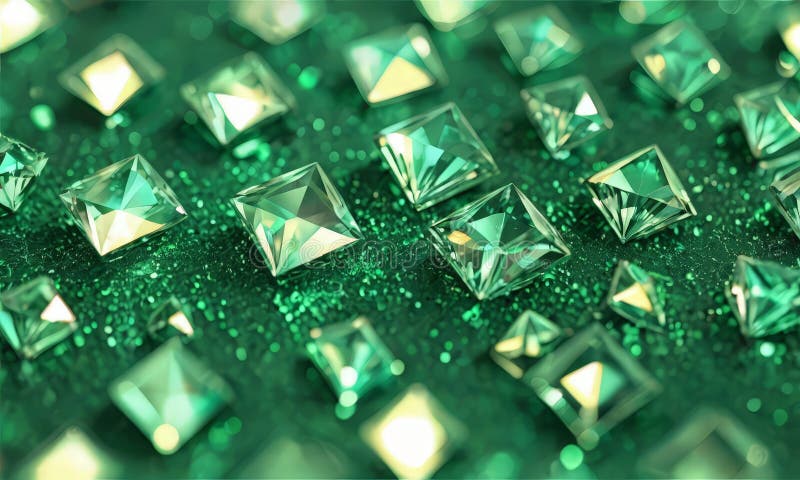 Close-up View Numerous Clear, Green Gemstones Arranged in Pattern, with ...
