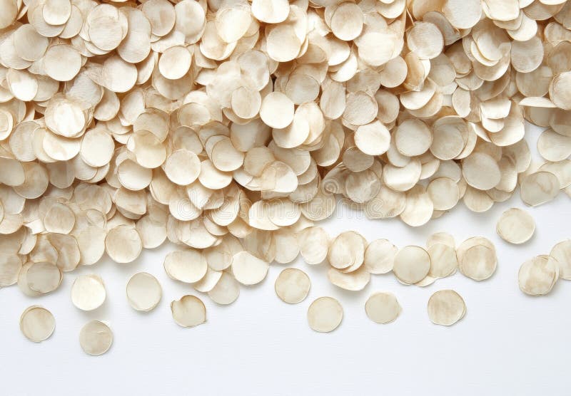 Numerous Off White Round Thin Flakes on White Background Stock ...