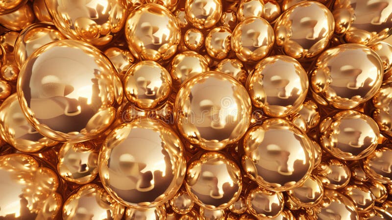 Close-up View of Numerous Reflective Golden Spheres Packed Tightly ...
