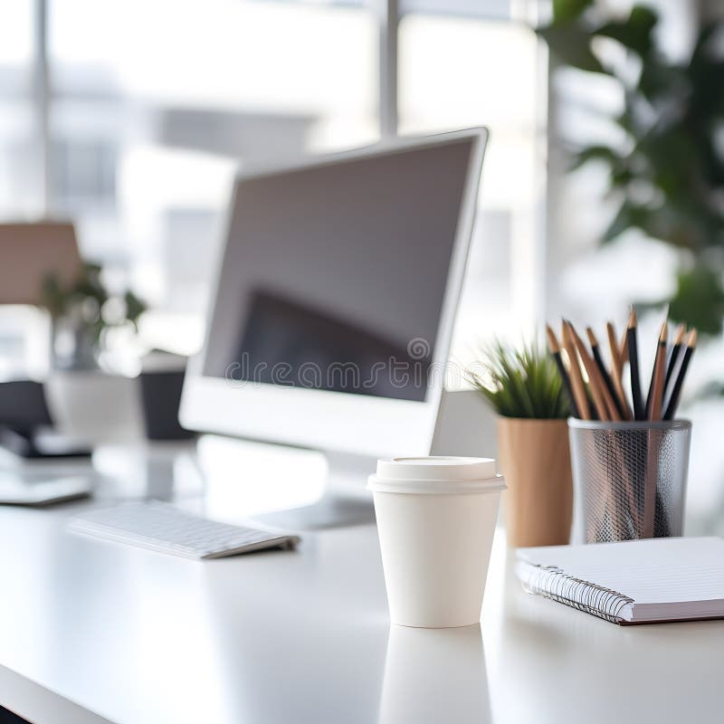 Close Up View of Office Room with Computer Stock Illustration ...