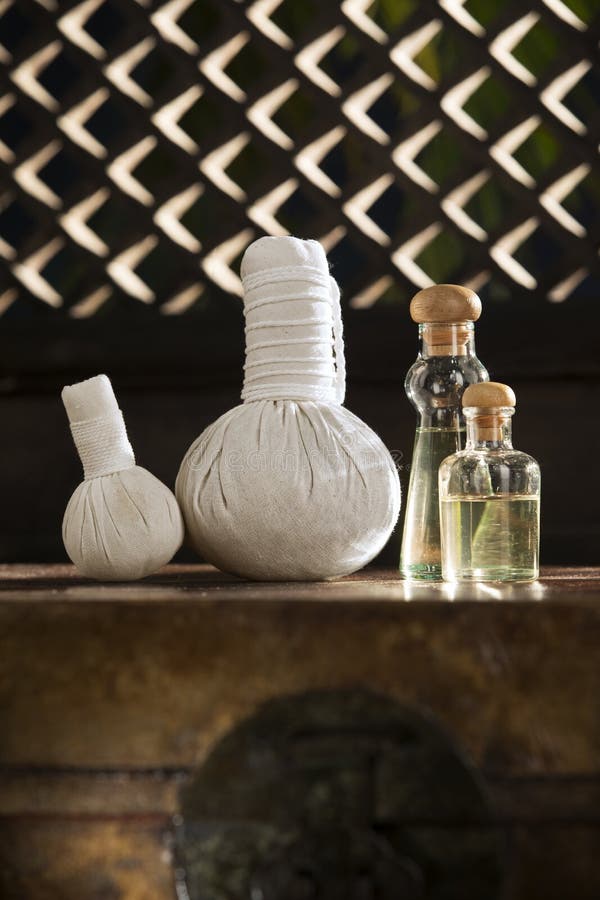 And Herbal Compresses on Color Back. Stock Photo - Image of relax ...