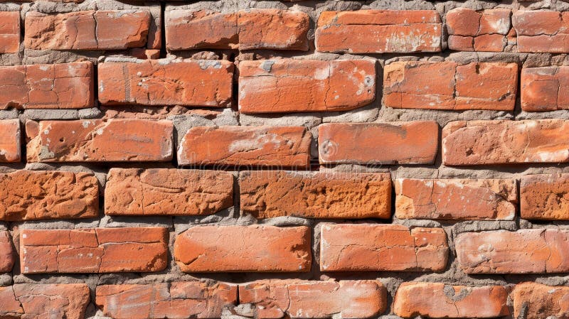 A Close Up View of an Old Red Brick Wall with Mortar. the Bricks are ...