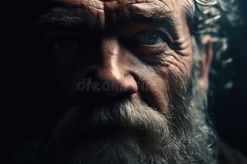 Close Up View of Old Warrior Man Face with Serious and Sad Emotion ...