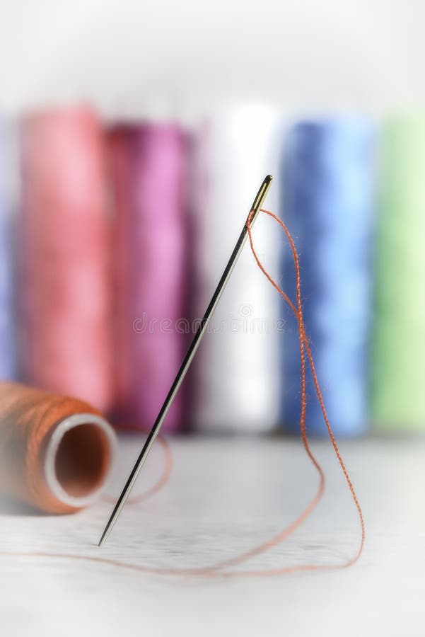 Close-up View of One Needle with Red Thread Stock Image - Image of ...