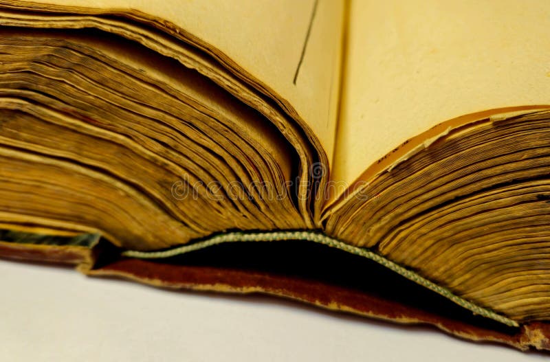 Close-up View of an Open Old Book Showing Its Yellowed Pages and Worn ...